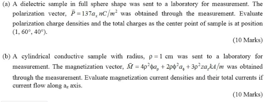 Solved (a) A dielectric sample in full sphere shape was sent | Chegg.com