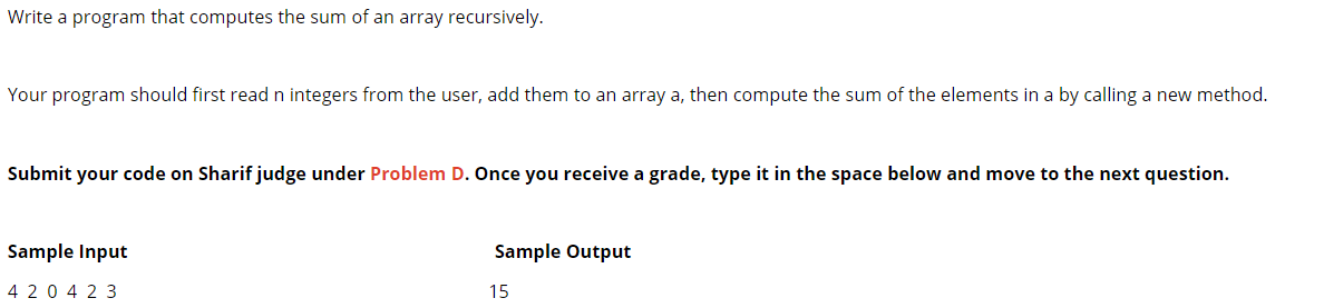 Solved Write a program that computes the sum of an array | Chegg.com