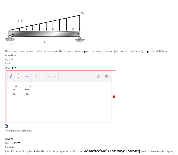 Solved Determine the equation for the deflection in the | Chegg.com
