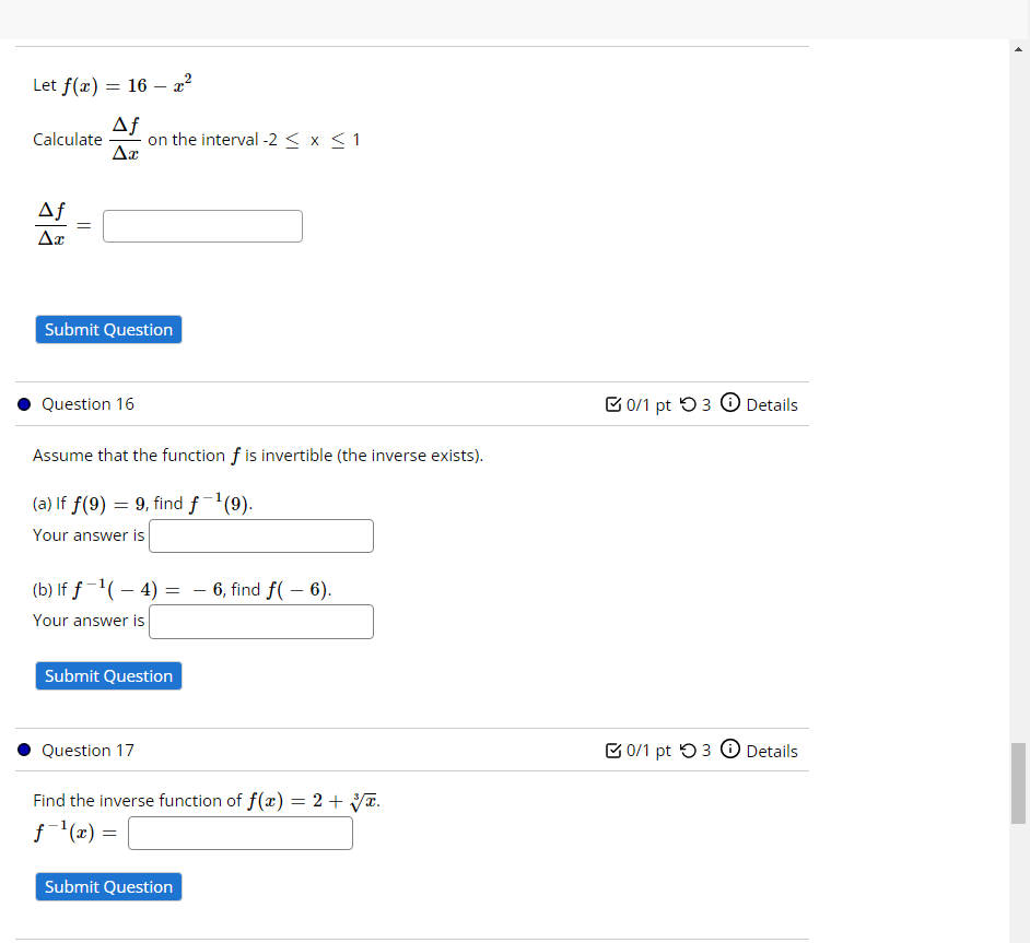 Solved = Let f(x) = 16 – 2? Af Calculate on the interval -2 | Chegg.com