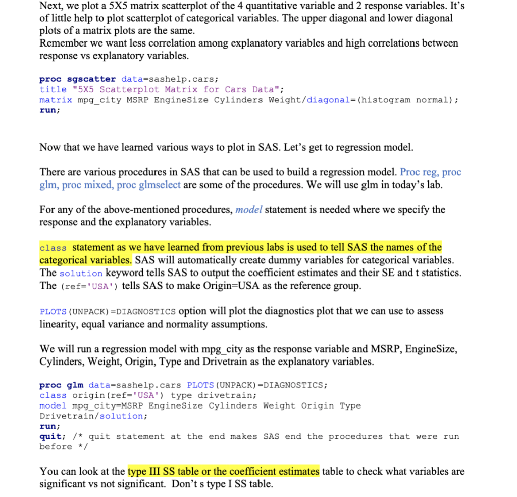 We will continue working with the "cars" dataset. The | Chegg.com