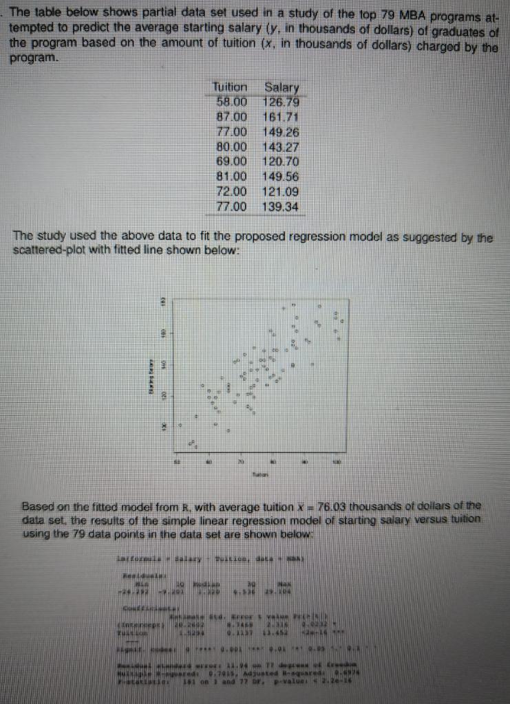 Solved The table below shows partial data sel used in a | Chegg.com