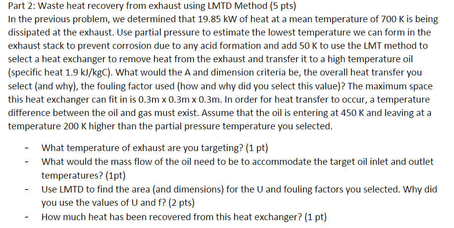 Solved Part 2: Waste heat recovery from exhaust using LMTD | Chegg.com