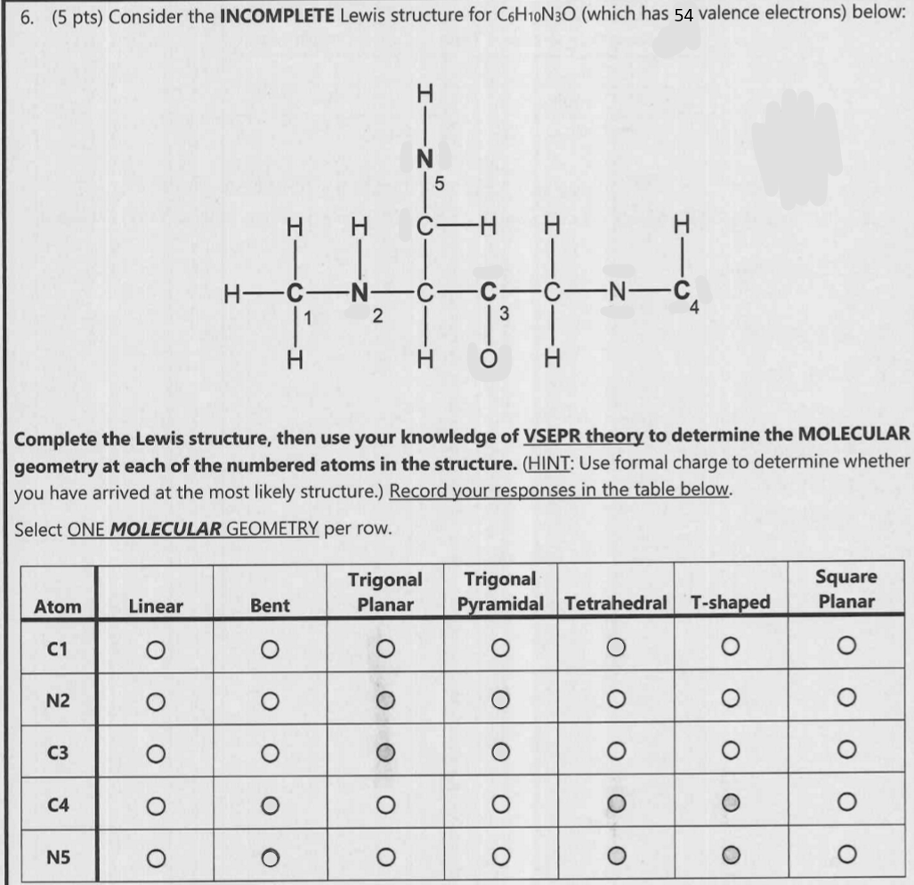 Solved ( 5 ﻿pts) ﻿Consider the INCOMPLETE Lewis structure | Chegg.com