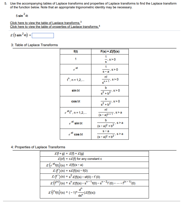 Solved 5. Use the accompanying tables of Laplace transforms | Chegg.com