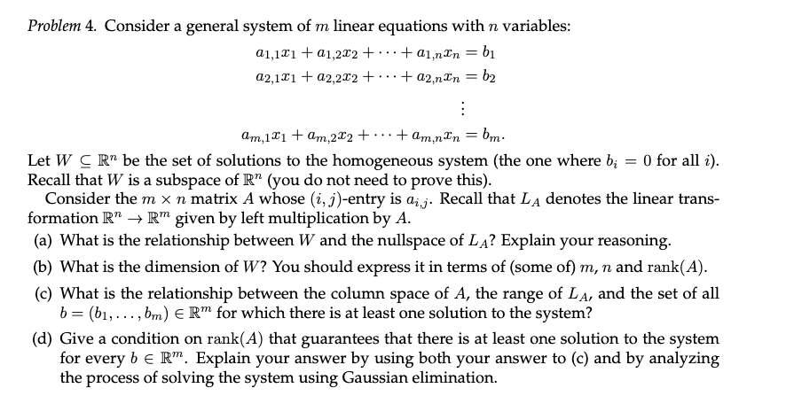 Problem 4. Consider a general system of m linear | Chegg.com