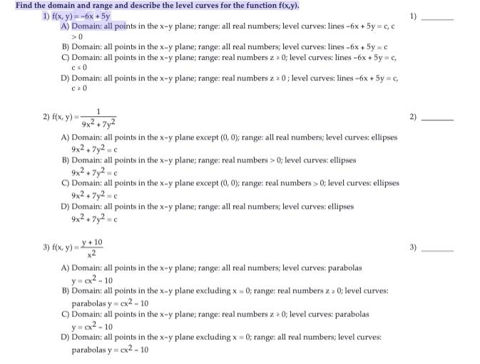 Solved Find the domain and range and describe the level | Chegg.com