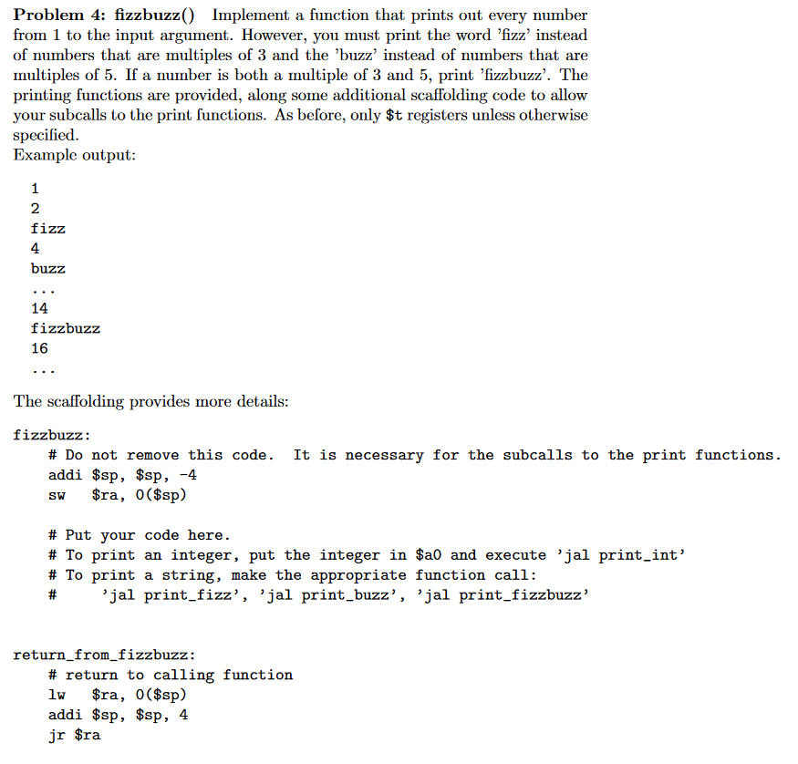 Problem 4: fizzbuzz() Implement a function that | Chegg.com