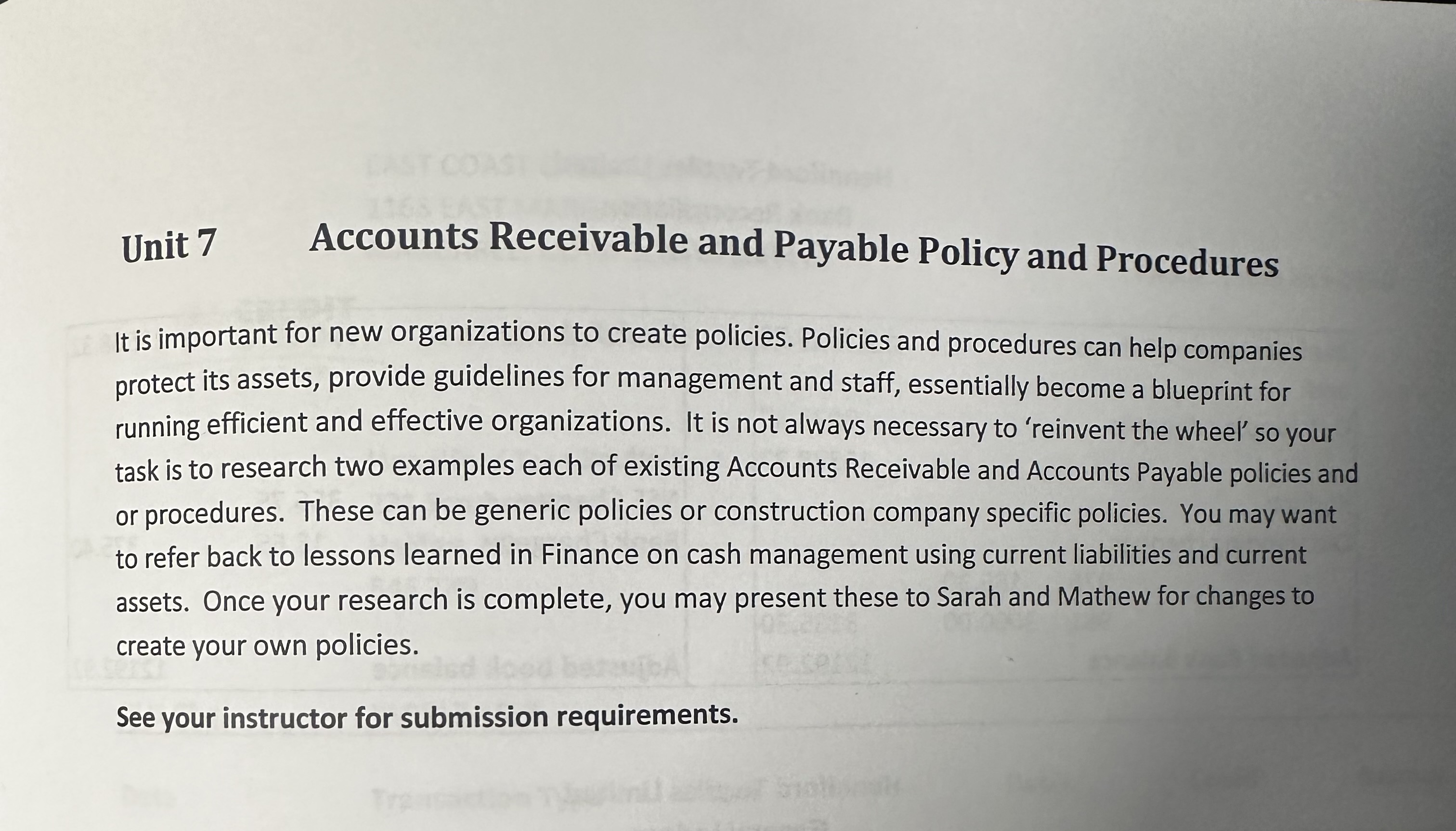 Solved Unit 7, ﻿Accounts Receivable and Payable Policy and | Chegg.com