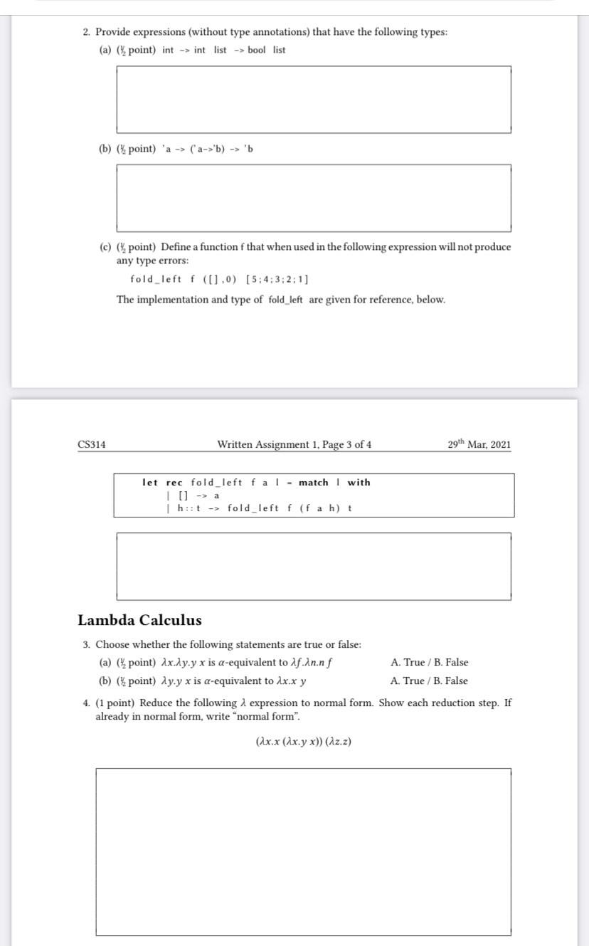 2. Provide expressions (without type annotations) | Chegg.com