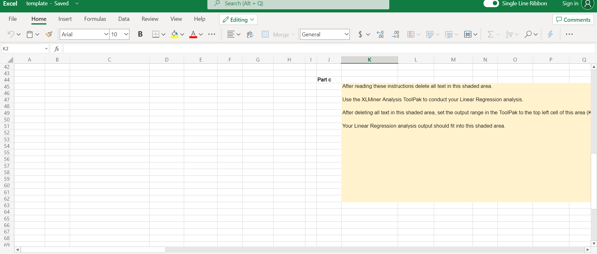 Excel template - Saved O Search (Alt + Q) Single Line | Chegg.com