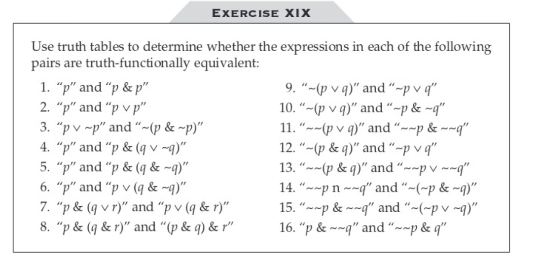 Solved EXERCISE XIX Use truth tables to determine whether | Chegg.com