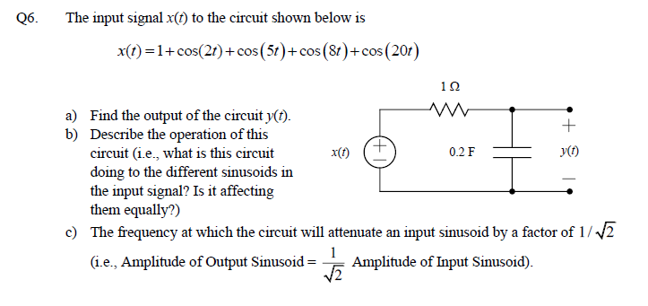 Solved Q6. The input signal x(t) to the circuit shown below | Chegg.com