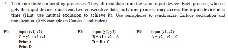 Solved 7. There are three cooperating processes. They all | Chegg.com