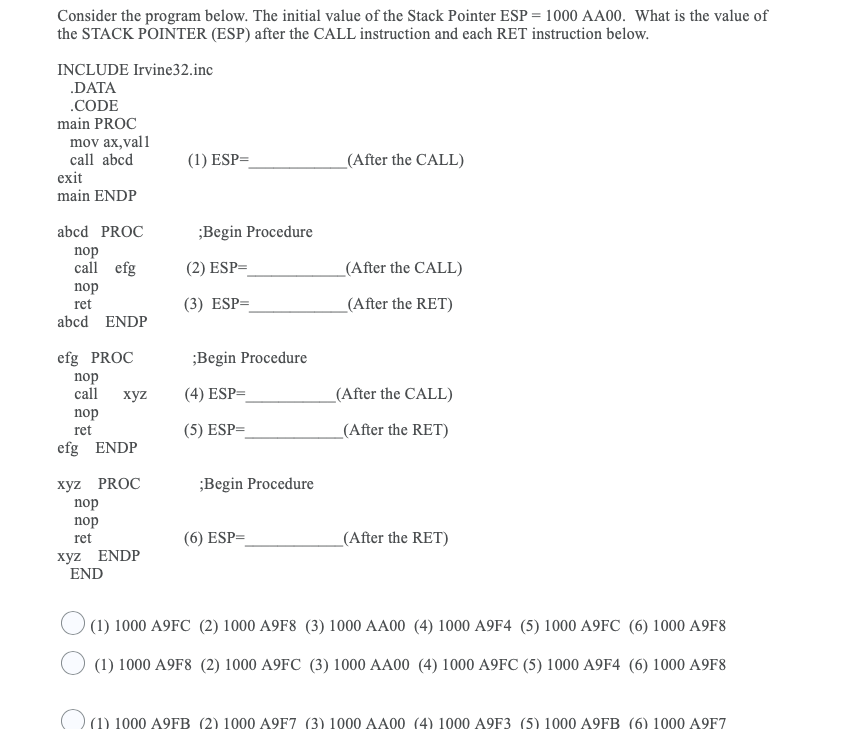 Consider the program below. The initial value of the | Chegg.com