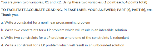 Solved You are given two variables: X1 and X2. Using these | Chegg.com