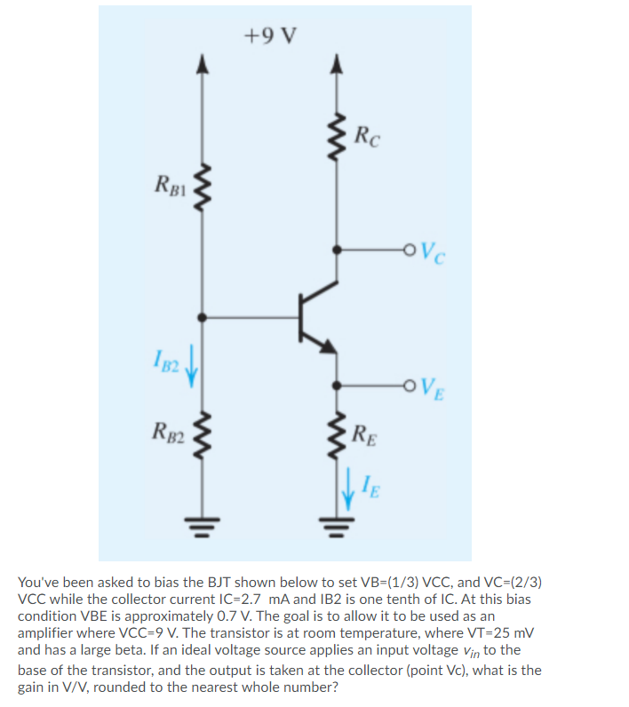 Solved +9V Rc RBI -ovc 152 -OVE RB2 wa RE = You've been | Chegg.com