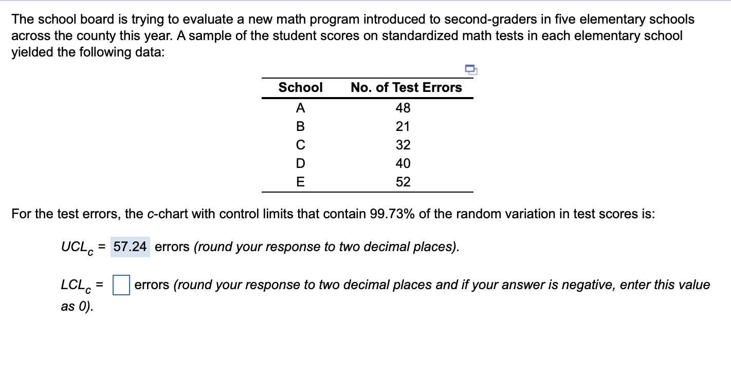 Solved The school board is trying to evaluate a new math | Chegg.com
