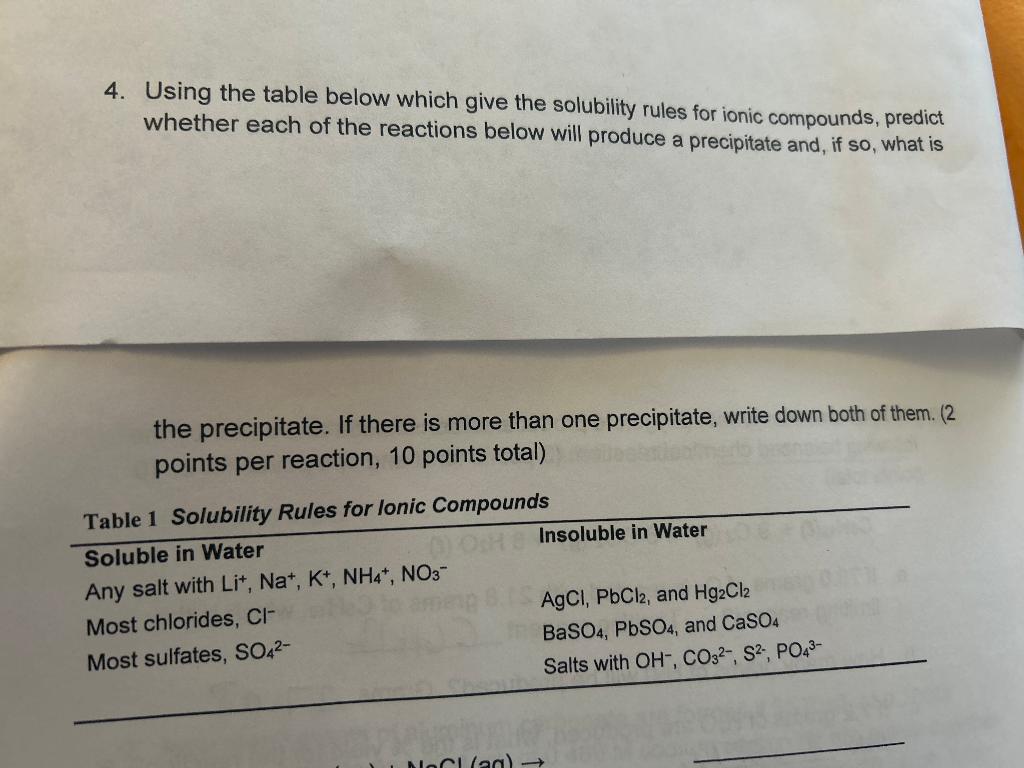 Solved 4. Using the table below which give the solubility | Chegg.com