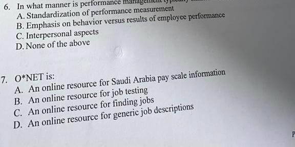 Solved 6. In what manner is performance manager A. | Chegg.com