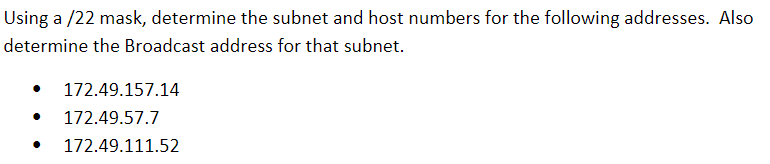 Solved Using a /22 mask, determine the subnet and host | Chegg.com