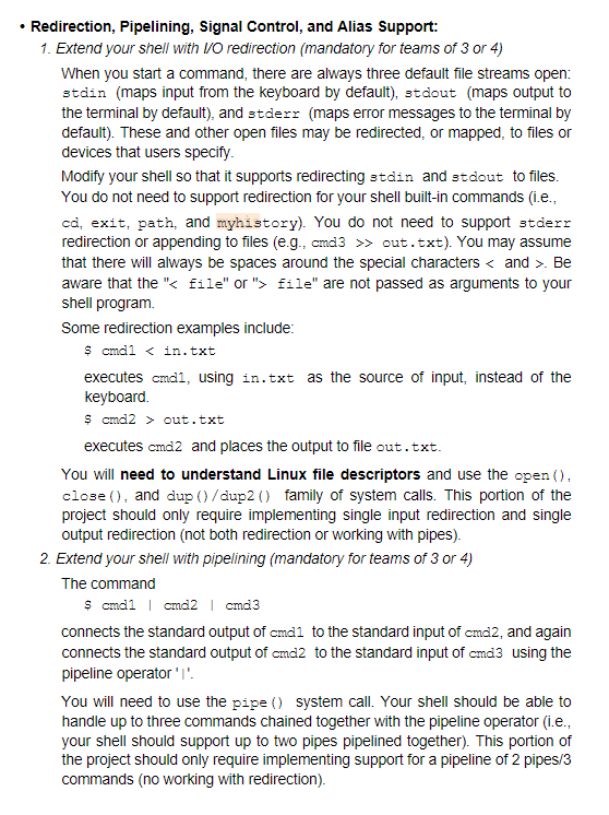 Solved - Redirection, Pipelining, Signal Control, and Alias | Chegg.com