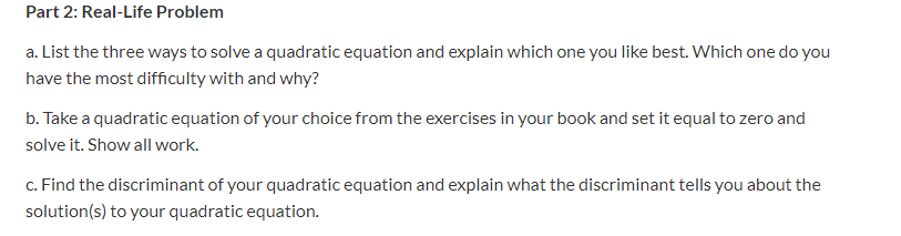 Solved Part 2: Real-Life Problem a. List the three ways to | Chegg.com