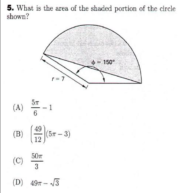 Solved 5. What is the area of the shaded portion of the | Chegg.com