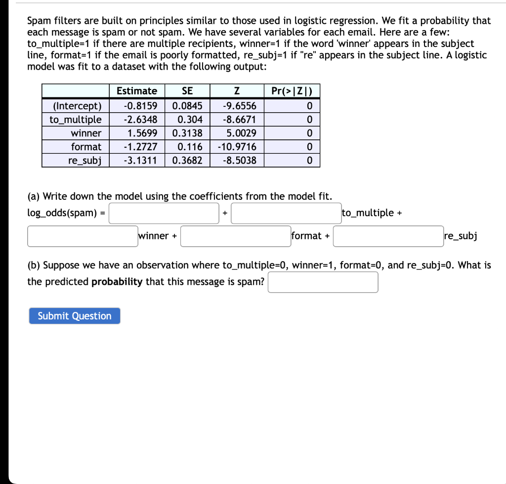 Solved Spam filters are built on principles similar to those | Chegg.com