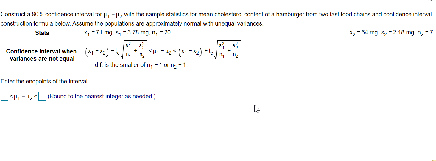 Solved Construct a confidence interval for with the sample | Chegg.com