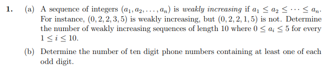 Solved (a) A sequence of integers (a1,a2,…,an) is weakly | Chegg.com