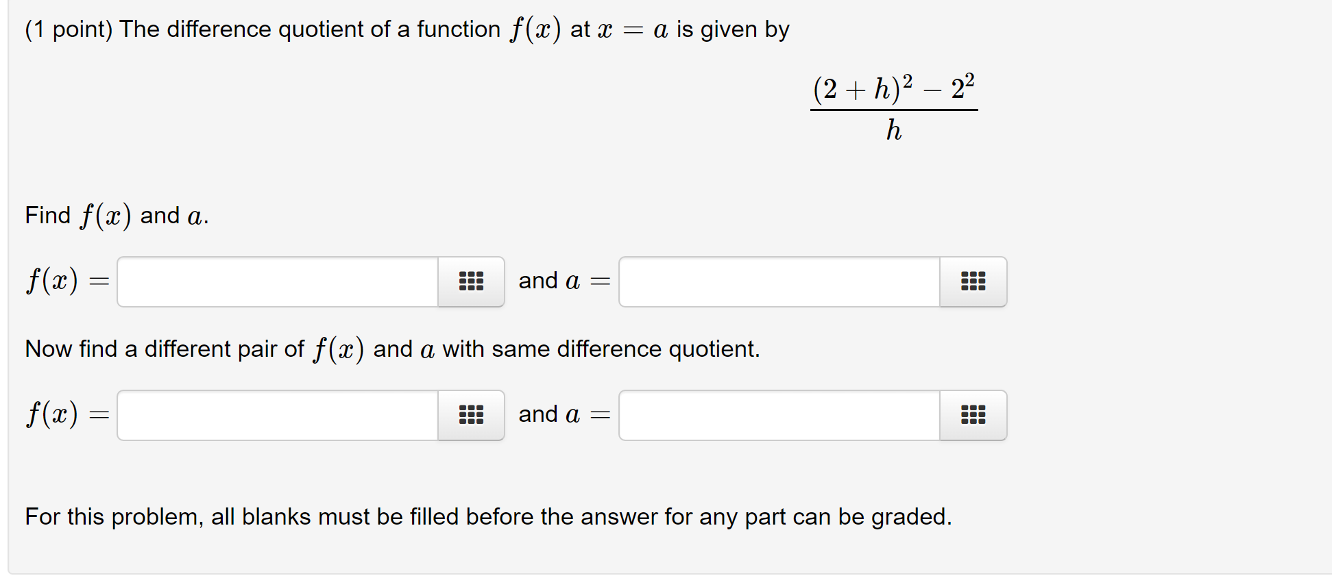 Solved (1 point) The difference quotient of a function f(x) | Chegg.com