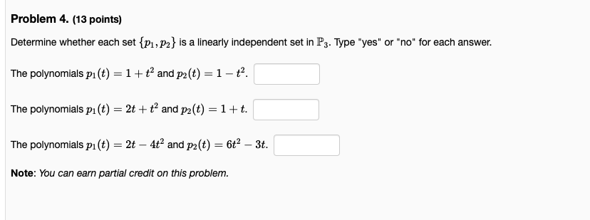 Problem 4. (13 points) Determine whether each set | Chegg.com