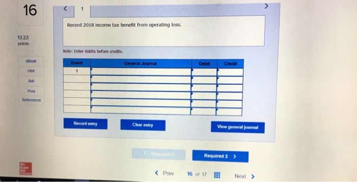 Solved Exercise 16-20 Net operating loss carryforward | Chegg.com