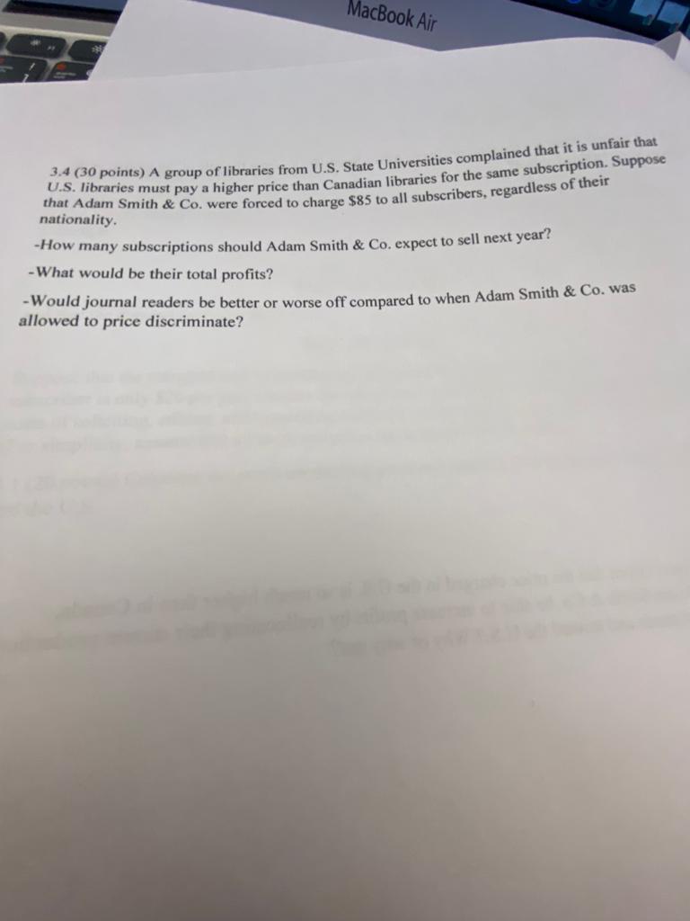 Solved PROBLEM 3 (4 parts, 70 points total) Adam Smith \& | Chegg.com