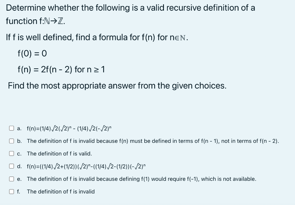 Solved Determine whether the following is a valid recursive | Chegg.com