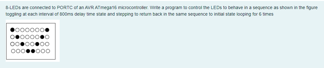 Solved 8-LEDs are connected to PORTC of an AVR ATmega16 | Chegg.com
