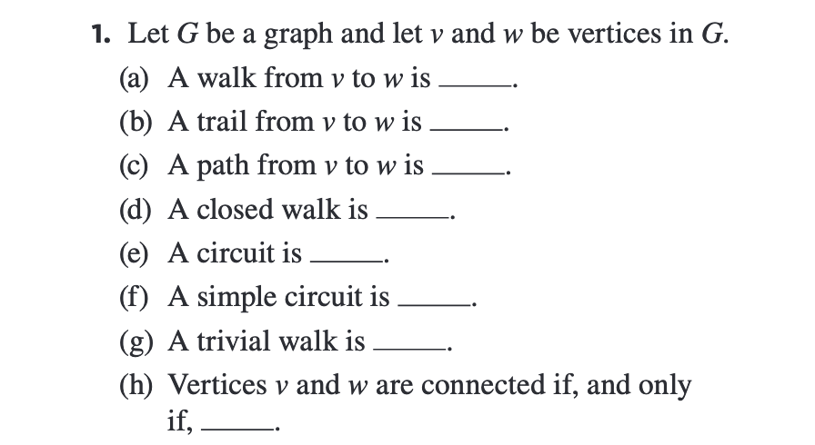 Solved 1. Let G be a graph and let v and w be vertices in G. | Chegg.com