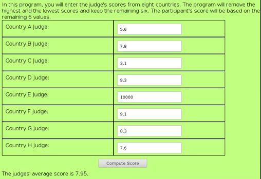 Code in HTML and Javascript Olympic Judges, while | Chegg.com