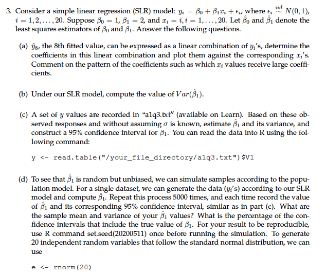 3. Consider a simple linear regression (SLR) model: | Chegg.com