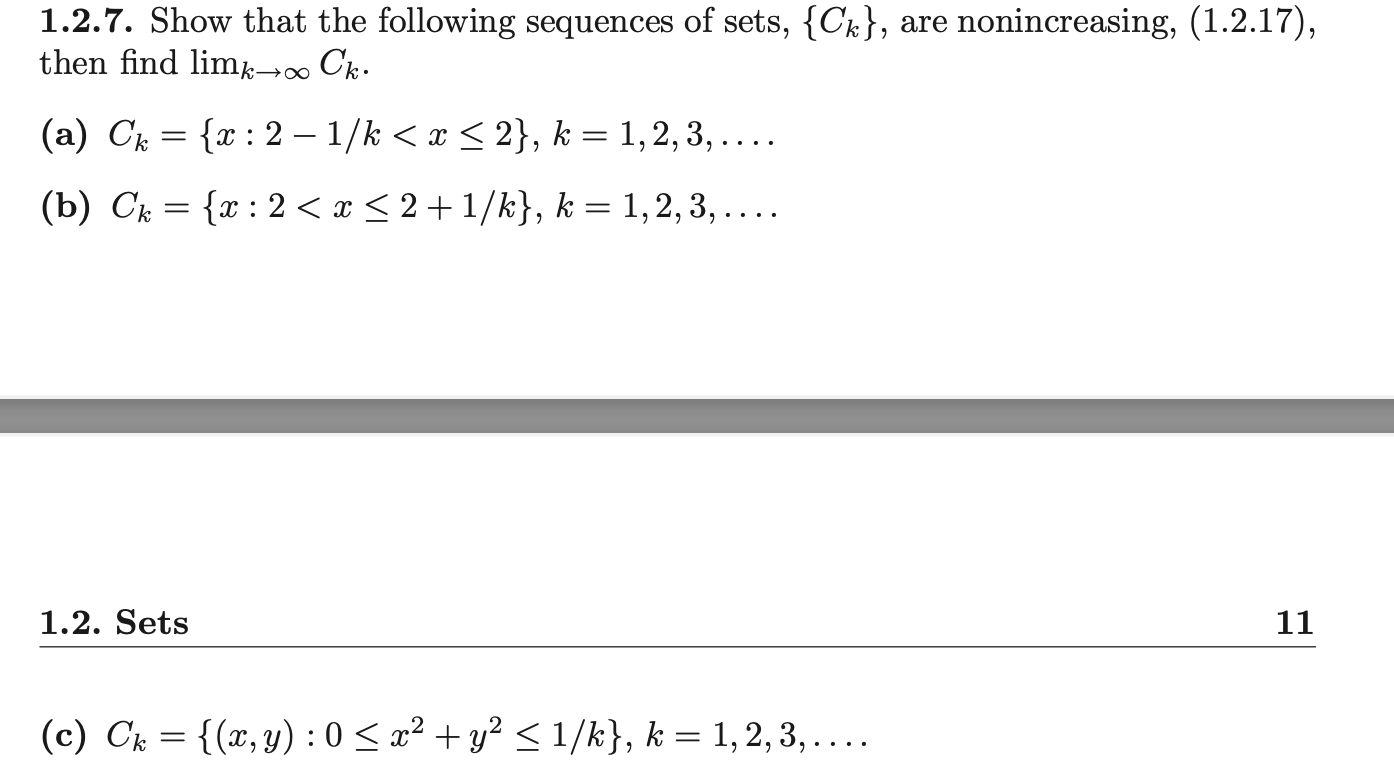 Solved 1.2.7. Show that the following sequences of sets, | Chegg.com