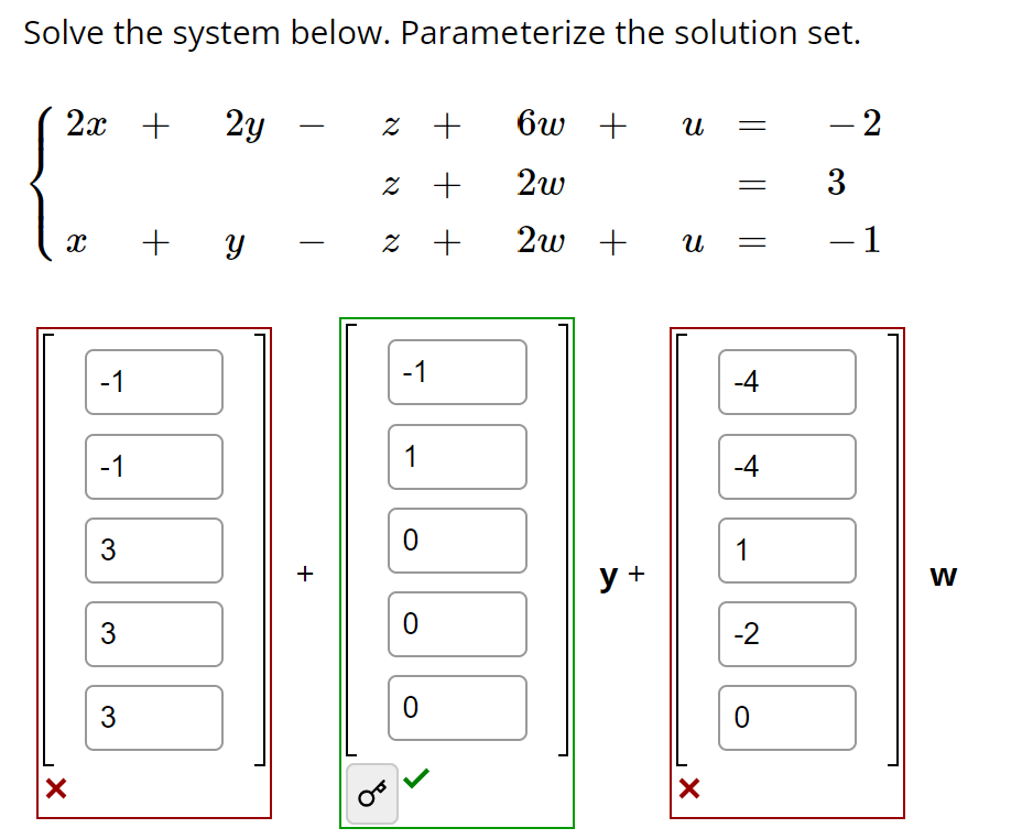 Solved Solve the system below. Parameterize the solution | Chegg.com