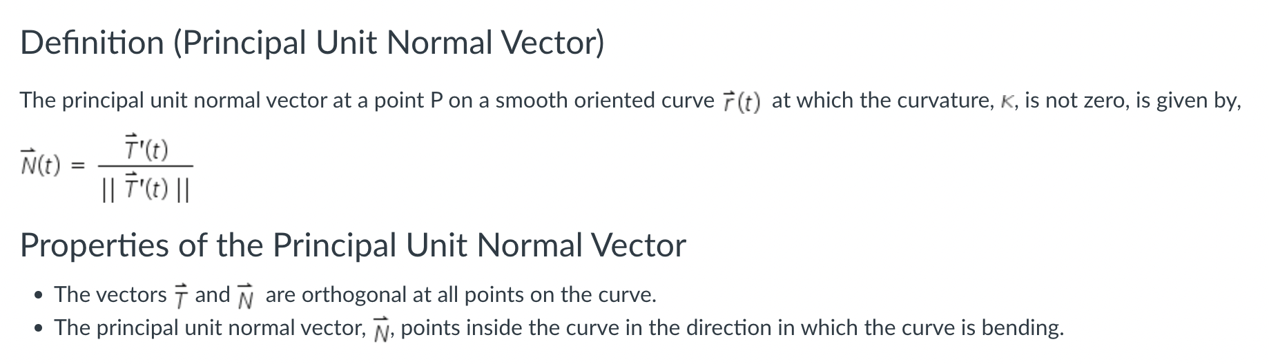 Solved Definition (Principal Unit Normal Vector) The | Chegg.com