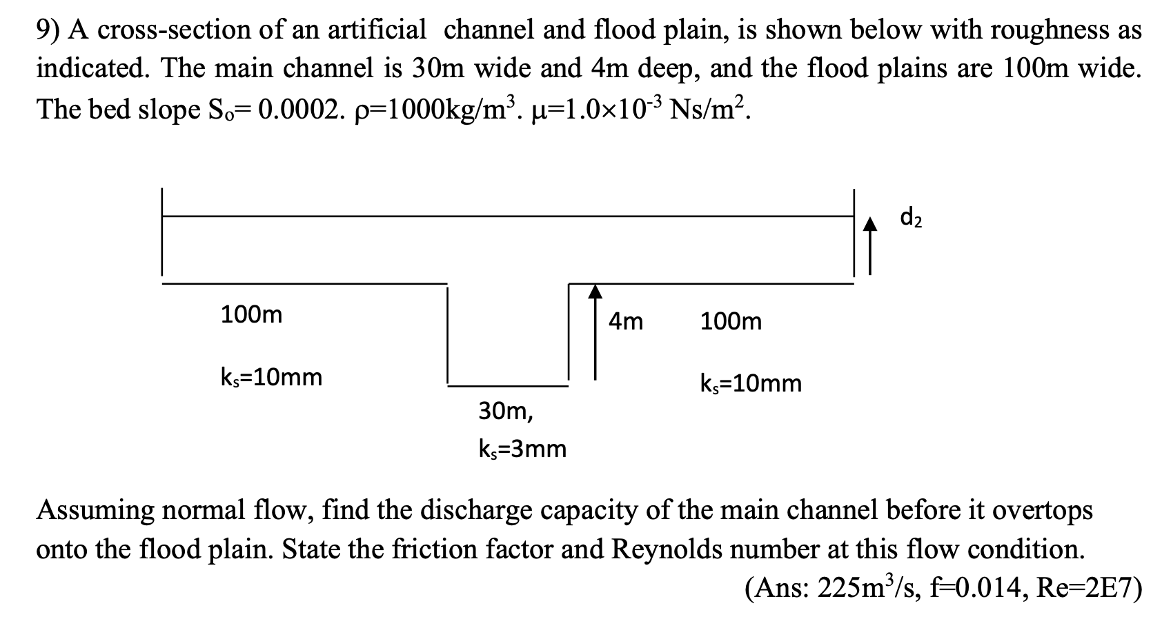 Solved 9) A cross-section of an artificial channel and flood | Chegg.com