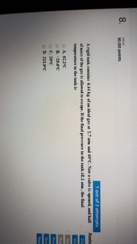 Solved 8. 10.00 polnts 1 out of 3 attempts A rigid tank | Chegg.com