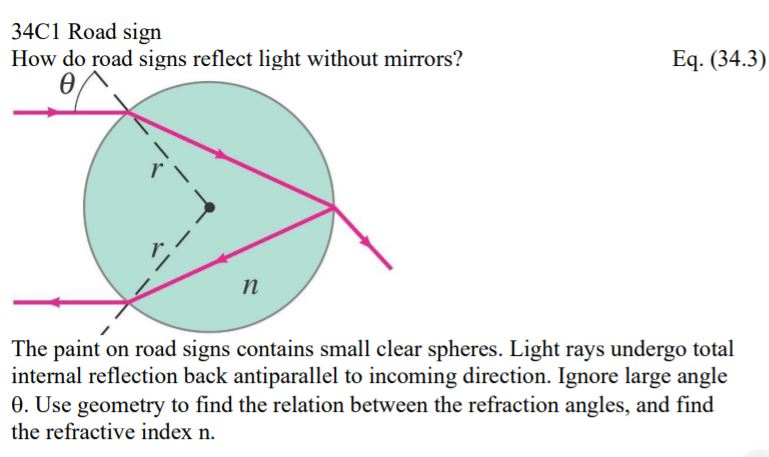 Solved 34C1 Road sign How do road signs reflect light | Chegg.com