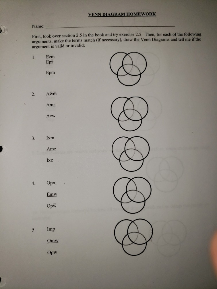 Solved VENN DIAGRAM HOMEWORK Name: First, look over section | Chegg.com