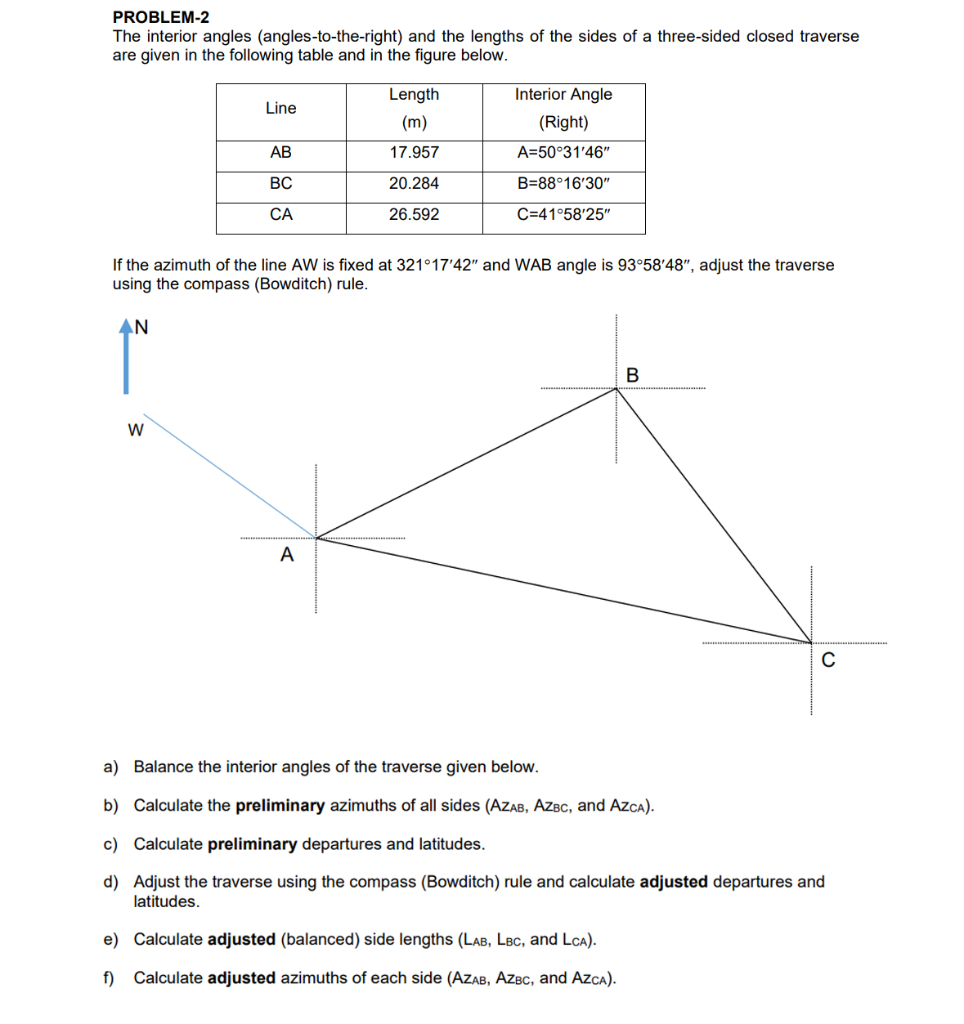 Solved PROBLEM-2 The interior angles (angles-to-the-right) | Chegg.com