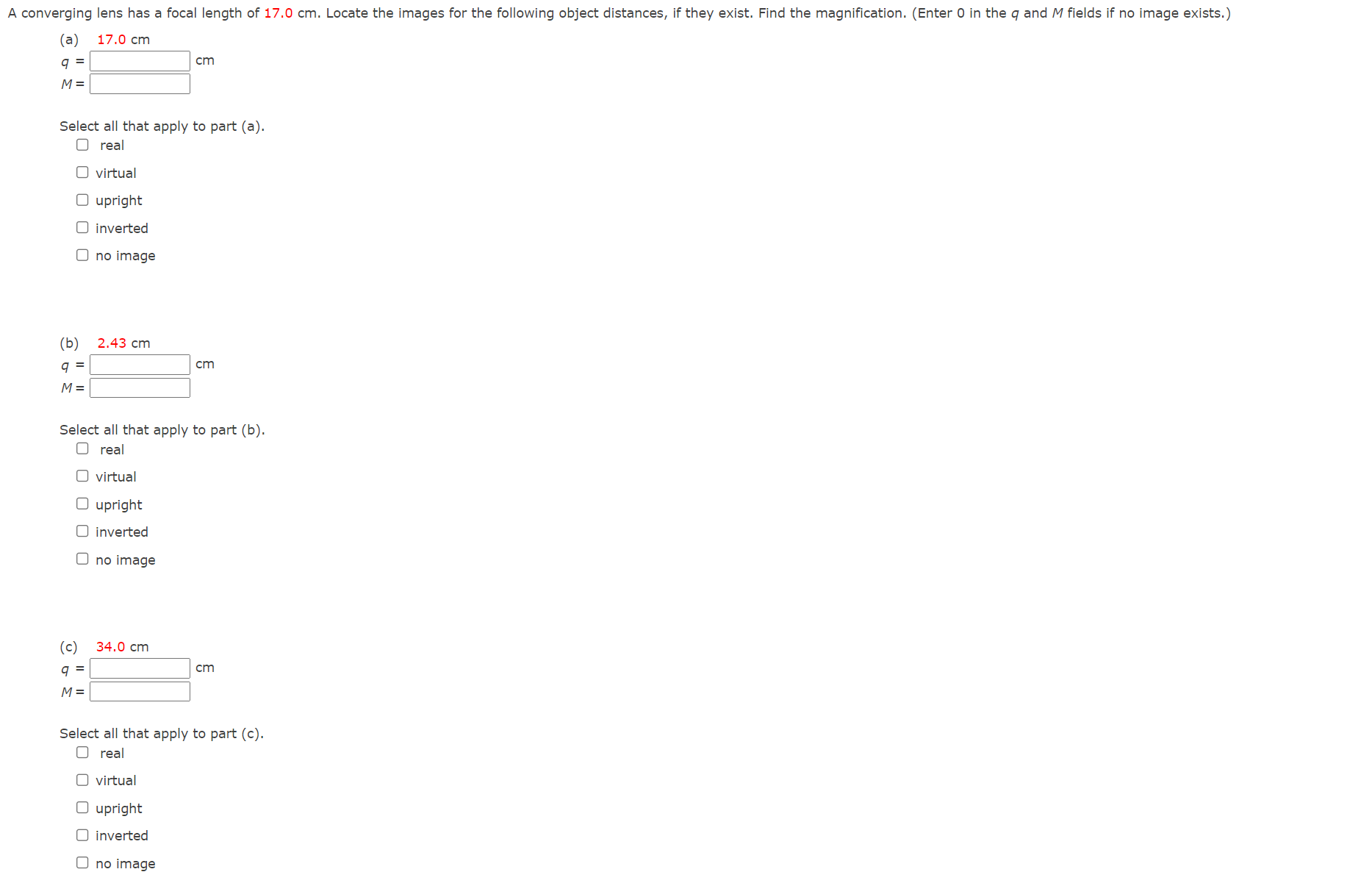Solved (a) 17.0 cm q=1 cmM= Select all that apply to part | Chegg.com