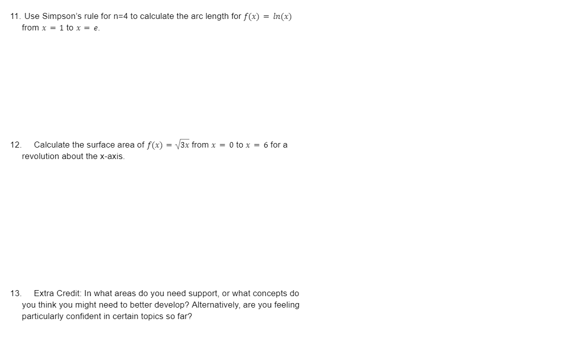 Solved 11. Use Simpson's rule for n=4 to calculate the arc | Chegg.com